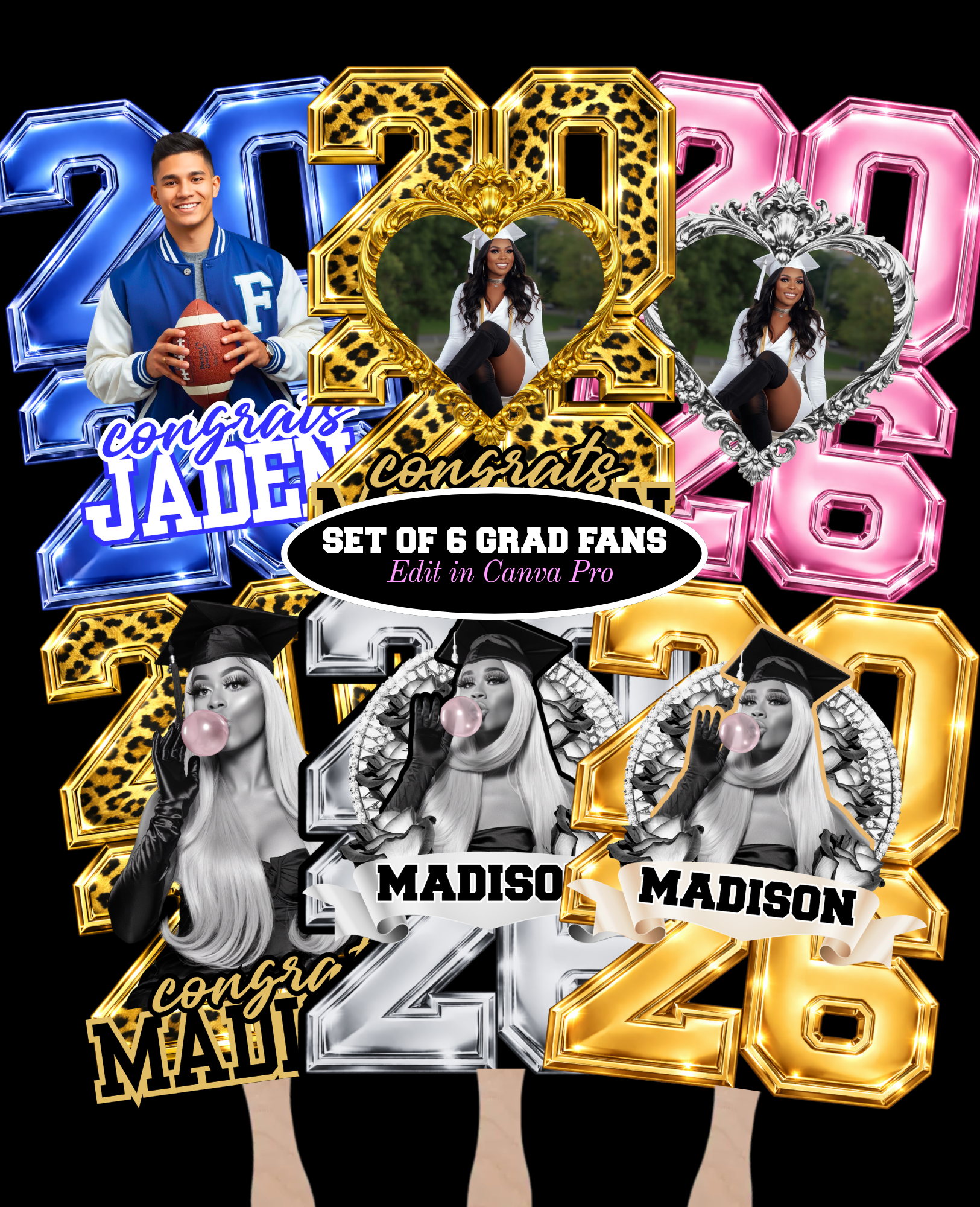 Set of 6 Grad Fan Templates – Posh Design Co.